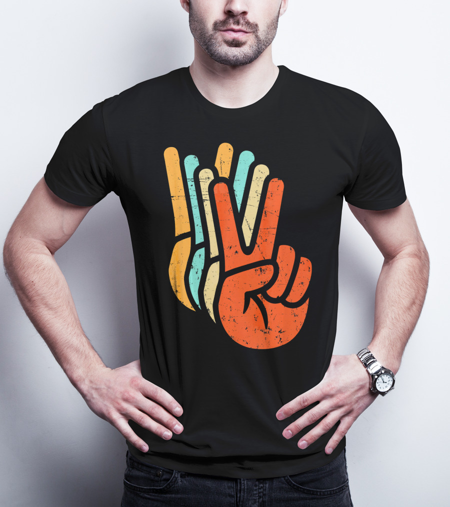 Retro Vintage Multicolor Peace Sign Hand T-Shirt
