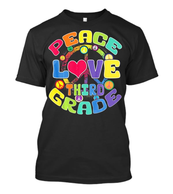 Peace Love Third Grade Back To School College Icons T-Shirt