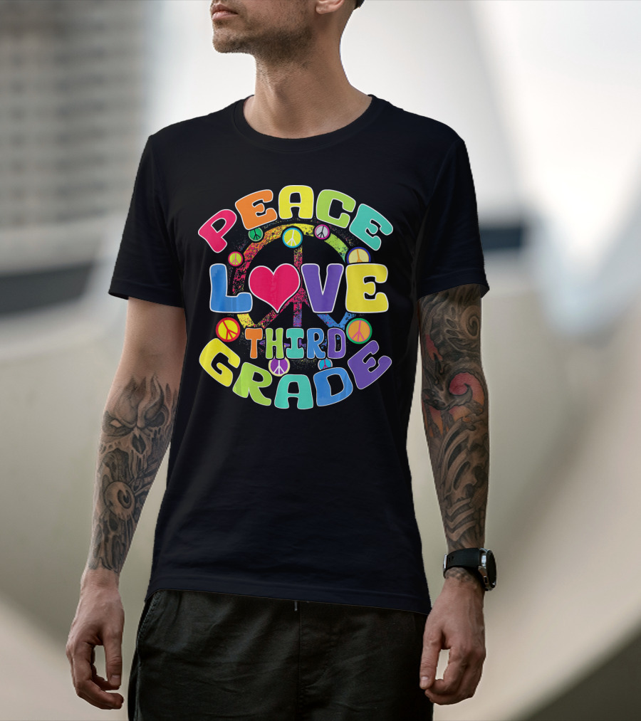 Peace Love Third Grade Back To School College Icons T-Shirt