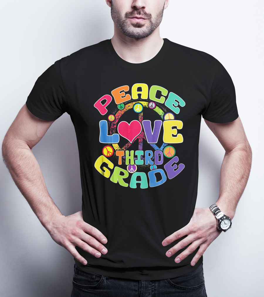 Peace Love Third Grade Back To School College Icons T-Shirt