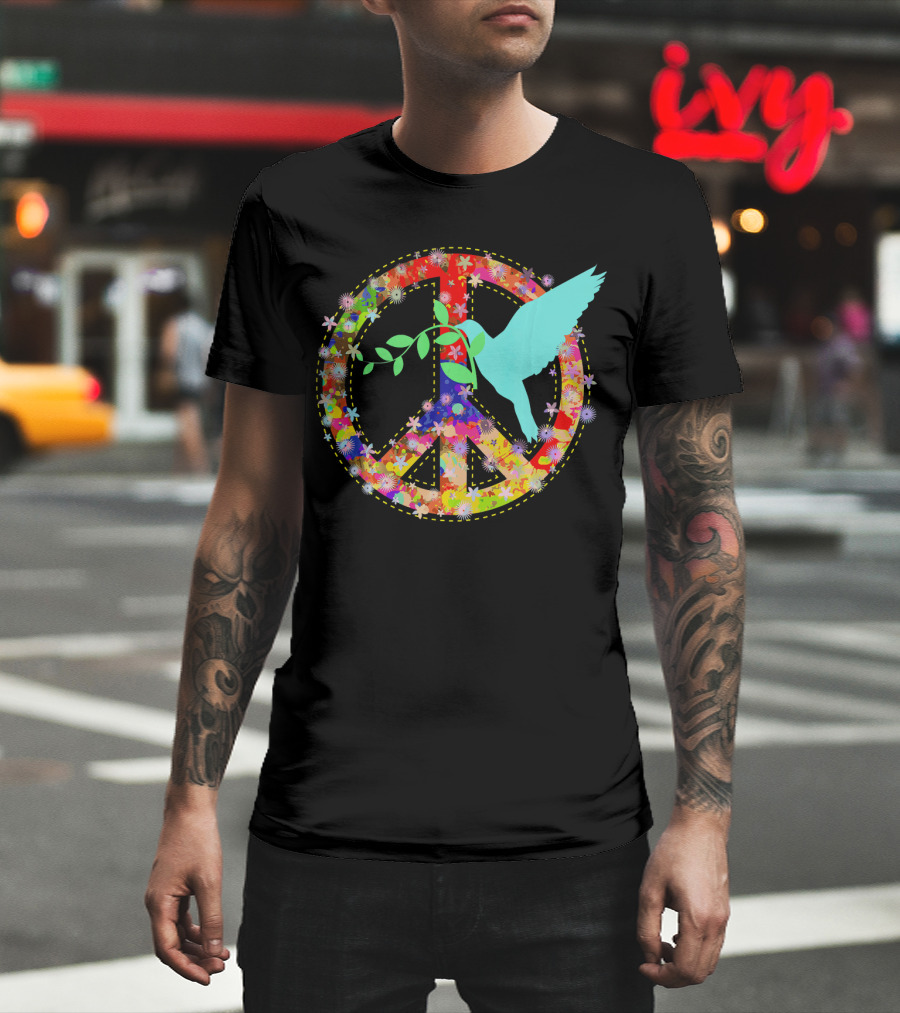 Hippie Peace Dove With Floral Peace Sign 60s 70s T-Shirt