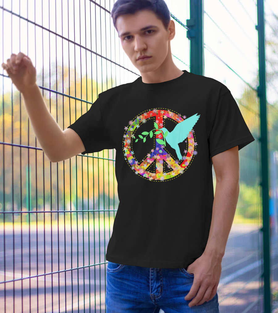 Hippie Peace Dove With Floral Peace Sign 60s 70s T-Shirt