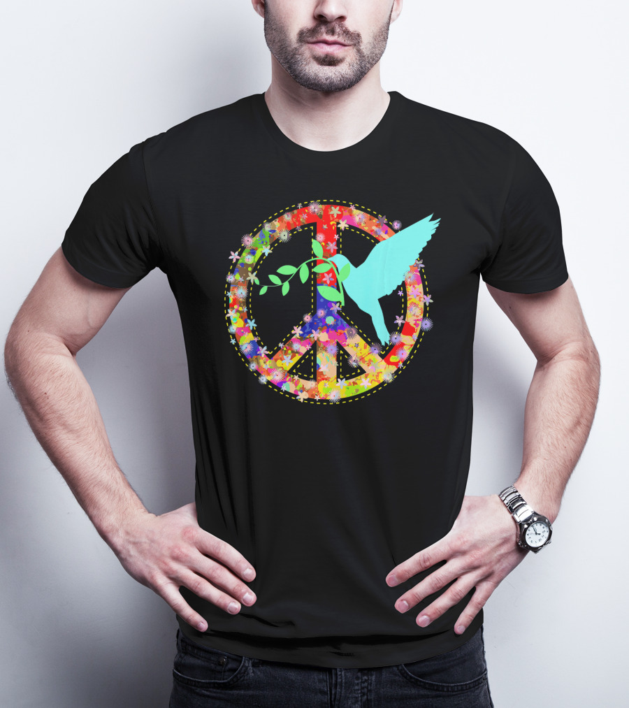Hippie Peace Dove With Floral Peace Sign 60s 70s T-Shirt