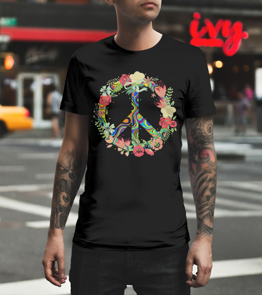 Peace Love Flowers Psychedelic Symbol 60s 70s T-Shirt