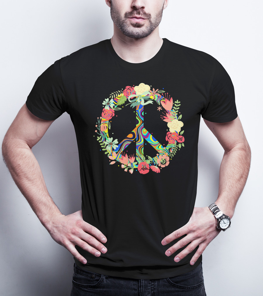 Peace Love Flowers Psychedelic Symbol 60s 70s T-Shirt