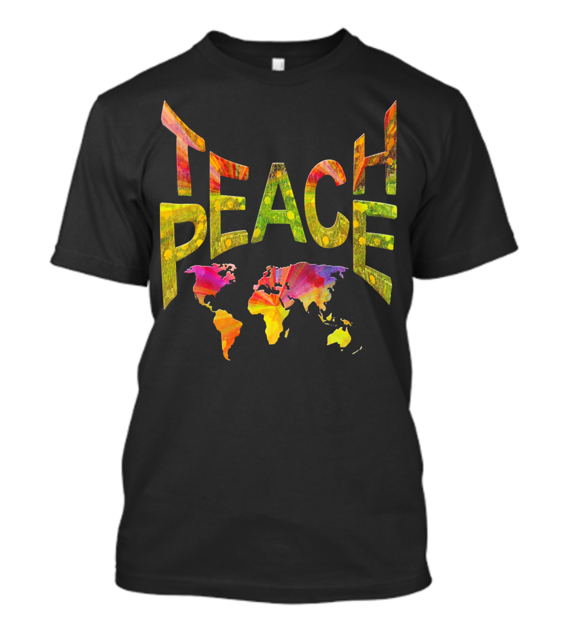 Teach Peace Nadine May World Map Colorful Letters T-Shirt