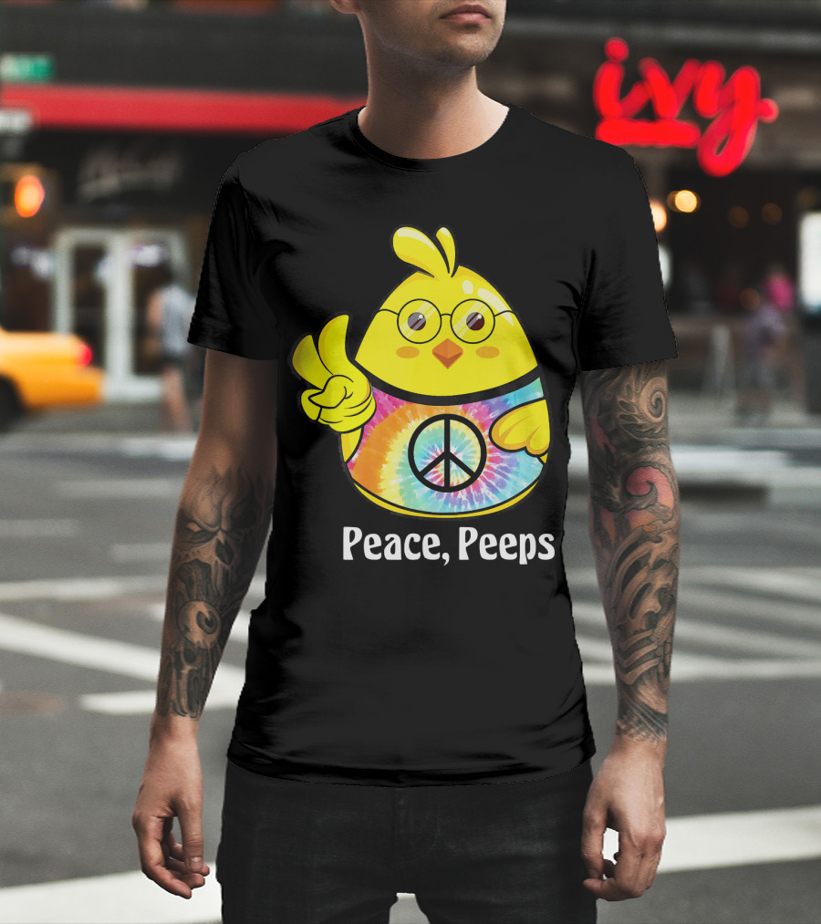 Peace Peeps Easter Tie Dye Chick With Glasses And Peace Sign T-Shirt