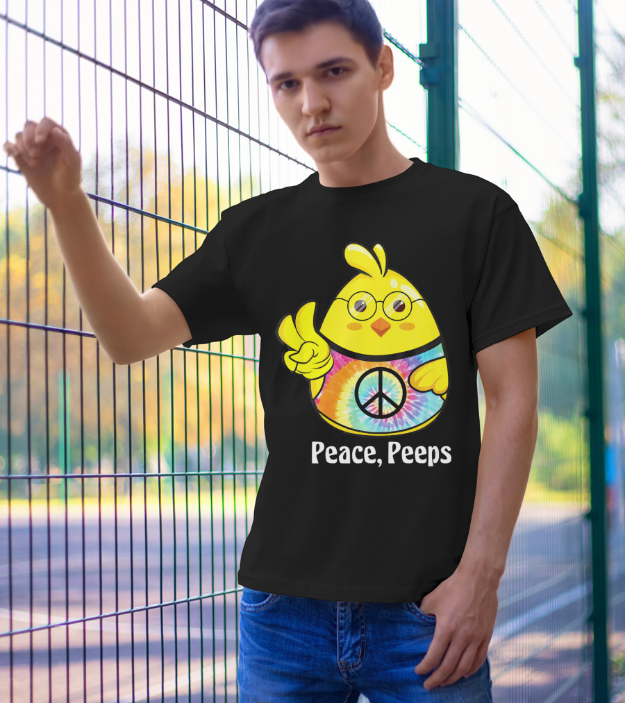 Peace Peeps Easter Tie Dye Chick With Glasses And Peace Sign T-Shirt
