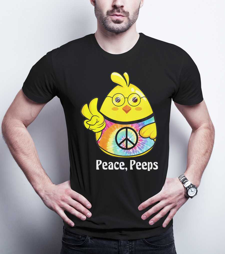 Peace Peeps Easter Tie Dye Chick With Glasses And Peace Sign T-Shirt