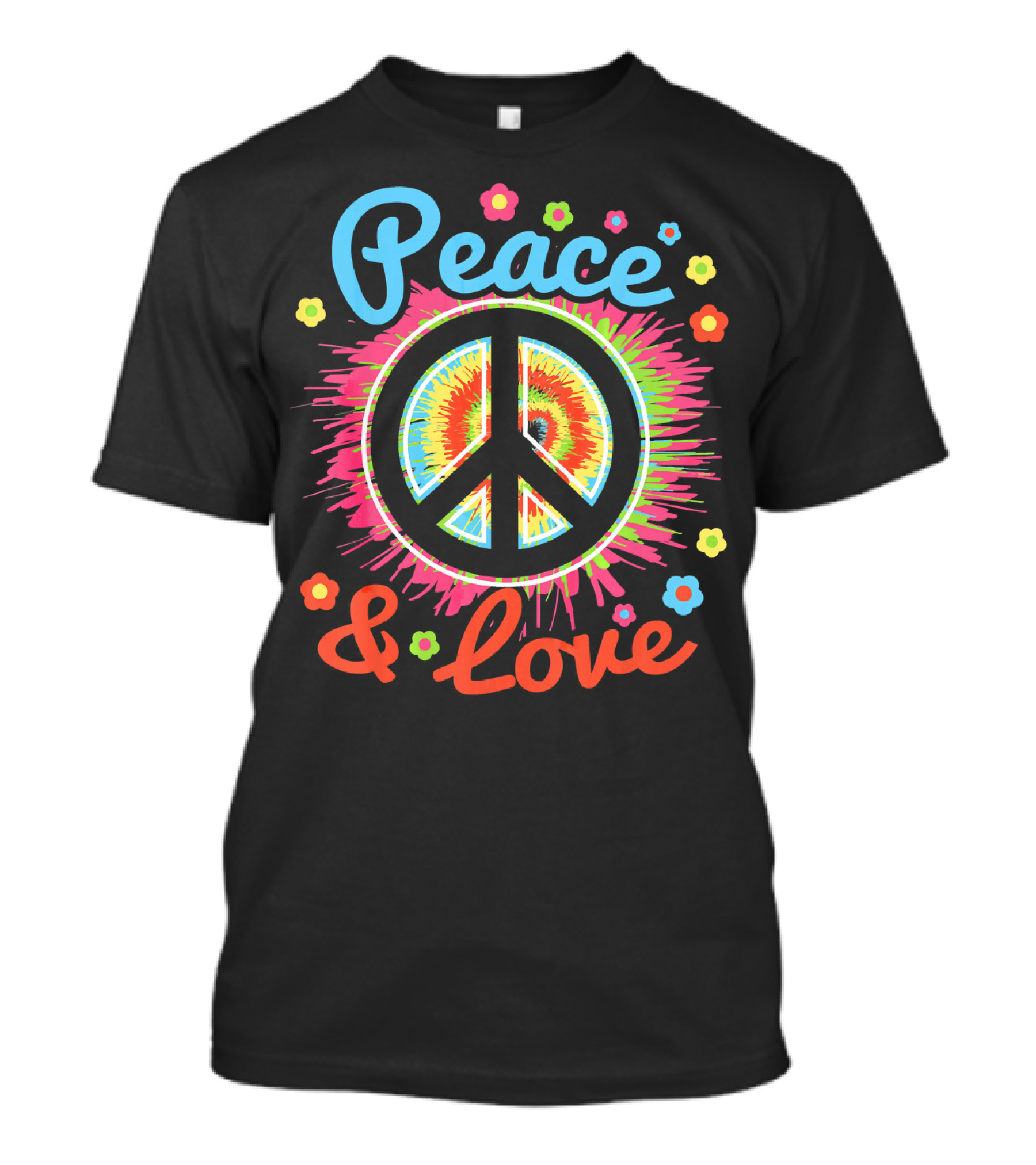 Peace And Love Tie-Dye Peace Sign With Colorful Flowers T-Shirt