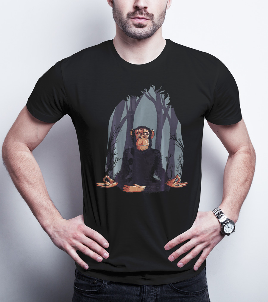 Zen Meditation Monkey In Forest Peace T-Shirt
