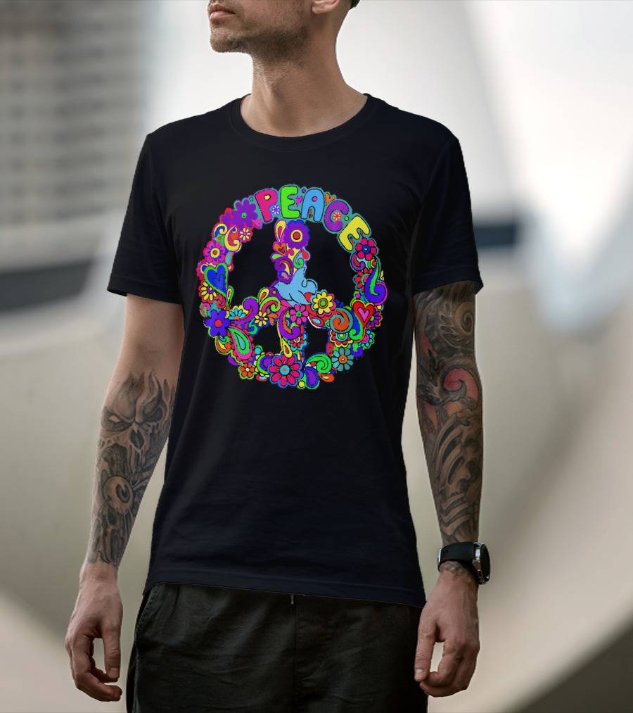Diva Duds Colorful Floral Peace Sign T-Shirt