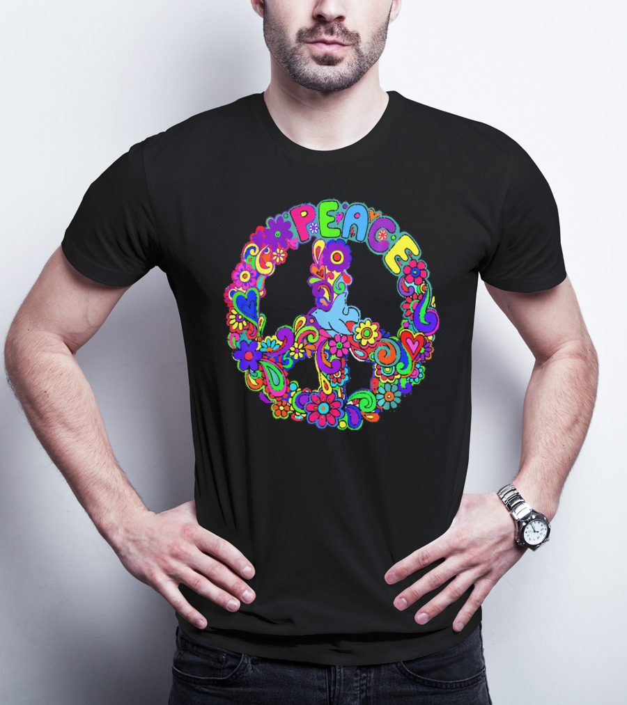 Diva Duds Colorful Floral Peace Sign T-Shirt