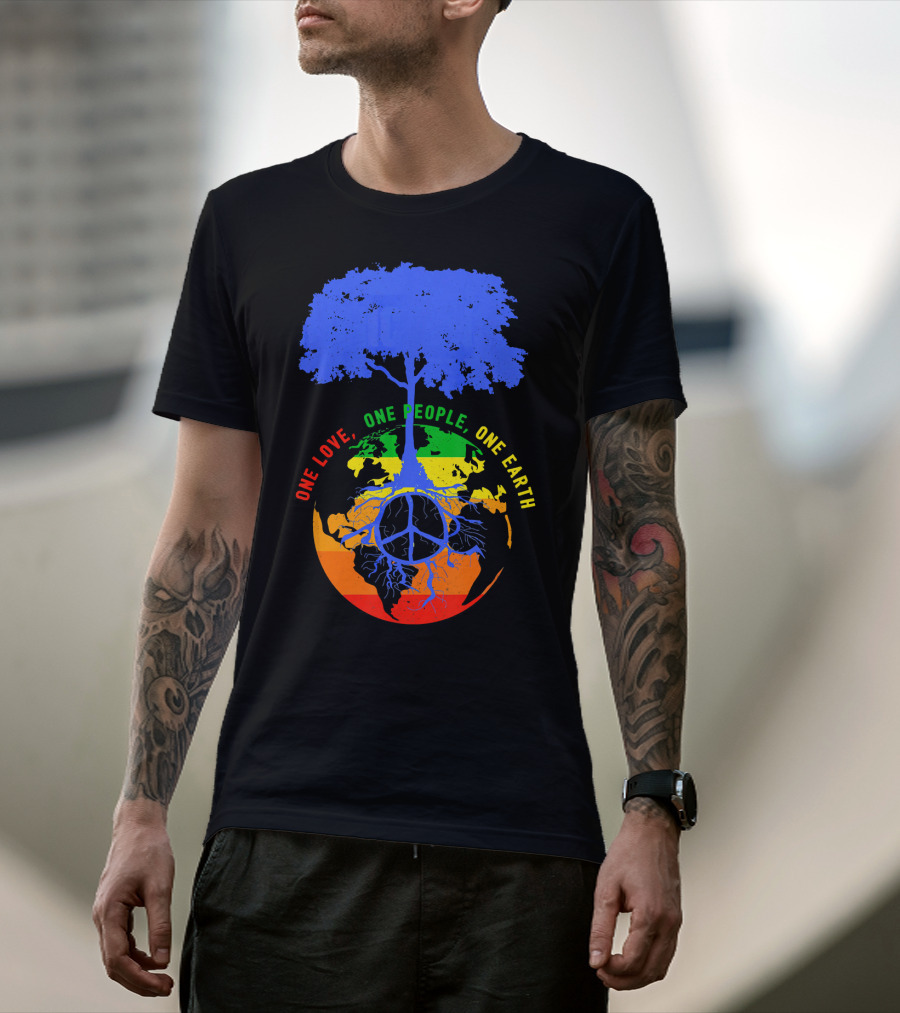One Love One People One Earth Peace Tree Earth Day T-Shirt