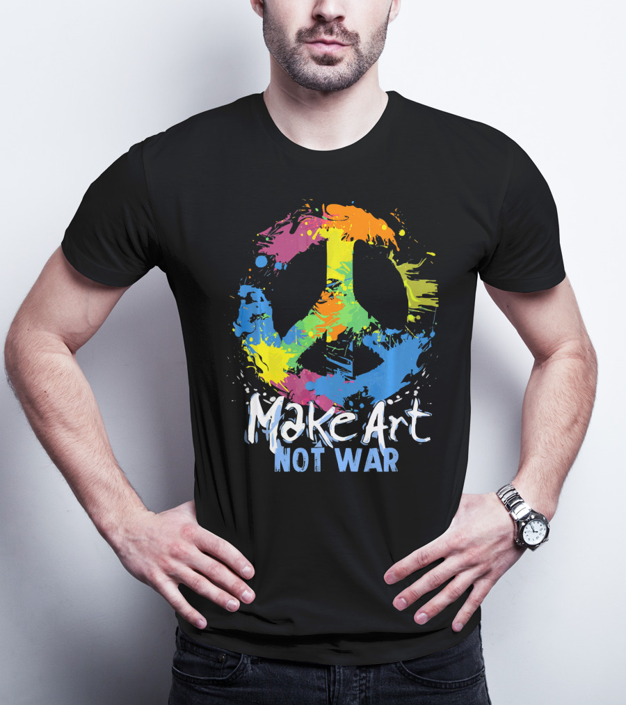 Make Art Not War Peace Symbol Colorful Splatter T-Shirt