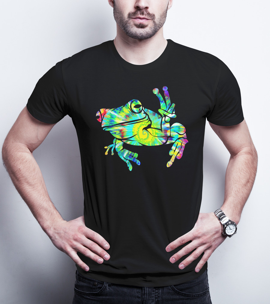 Cool Tie Dye Peace Frog Psychedelic Vibes T-Shirt