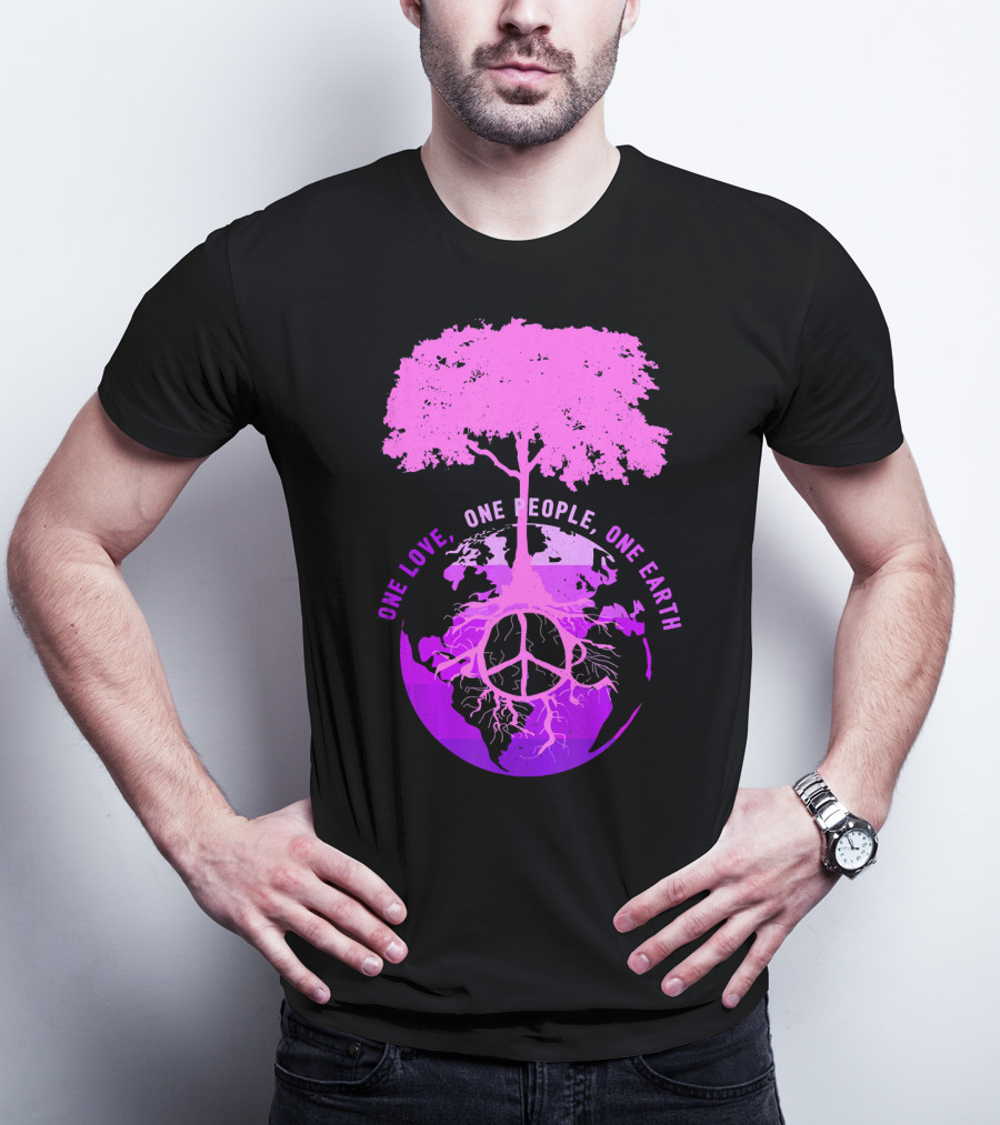 One Love One People One Earth Peace Sign Tree Earth Day T-Shirt