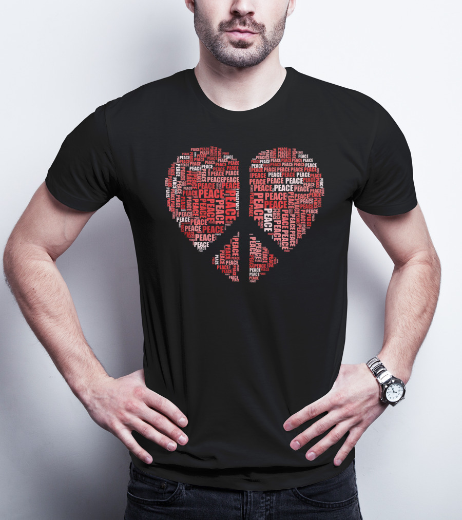 Peace Love Heart Shaped Peace Text T-Shirt