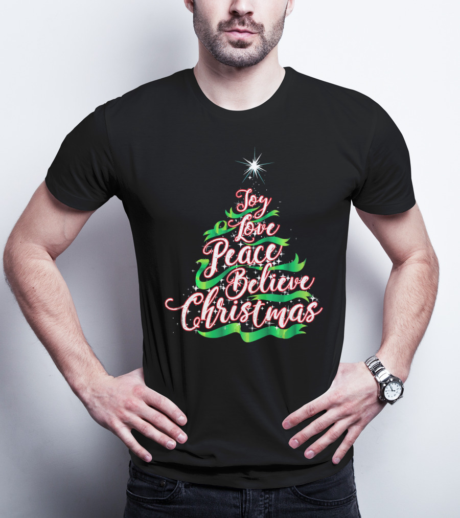 Joy Love Peace Believe Christmas Tree Star T-Shirt