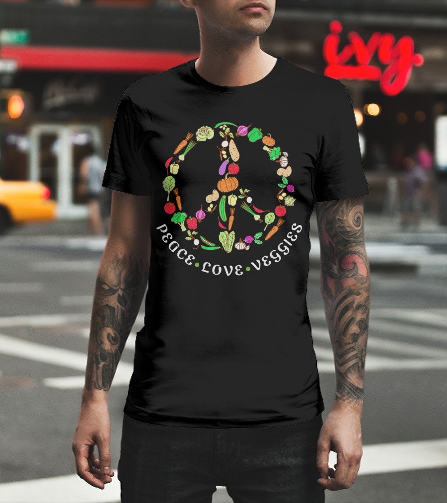 Peace Love Veggies Vegetable Art Cute Vega T-Shirt