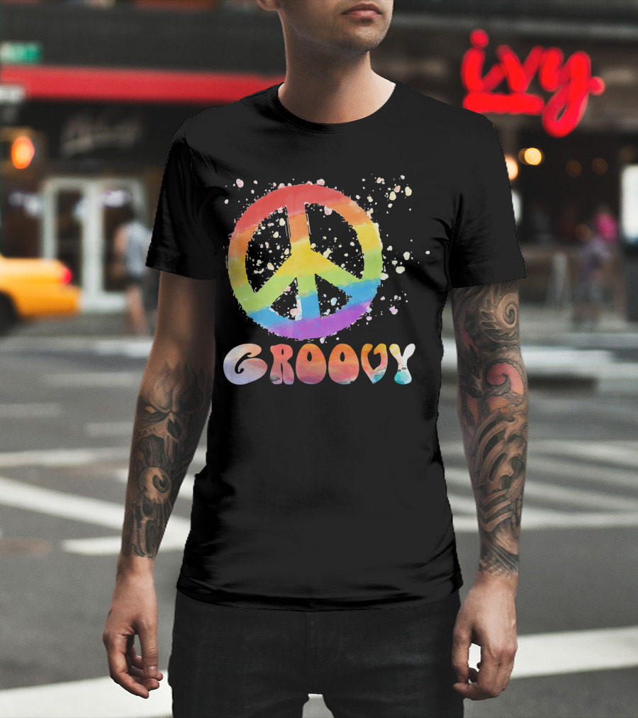 Peace Sign Groovy Retro 60s 70s Rainbow Psychedelic T-Shirt