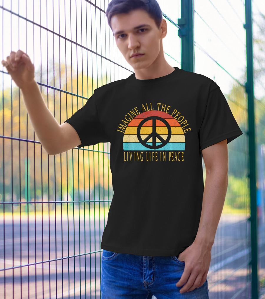 Imagine All The People Living Life In Peace Retro Peace T-Shirt