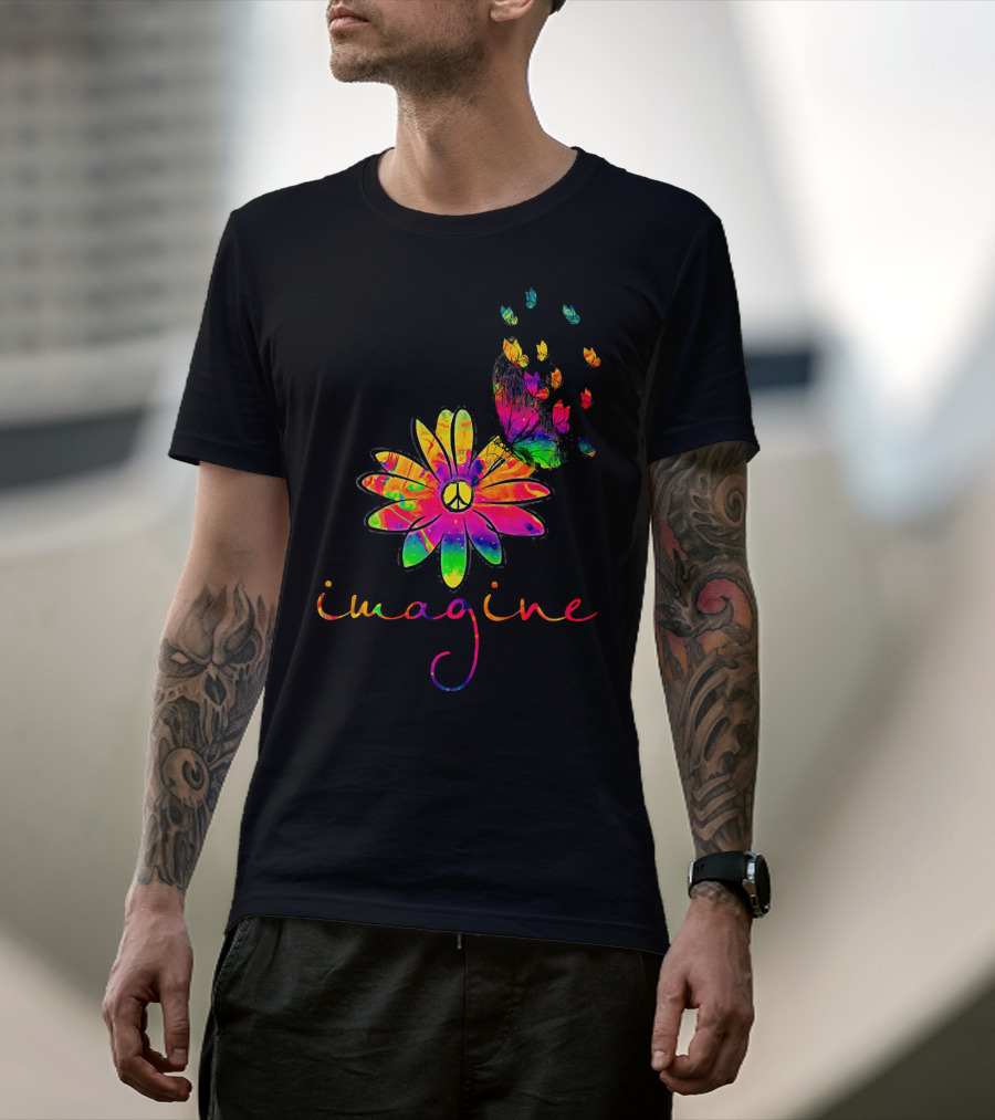 Imagine Butterfly Peace Flower T-Shirt
