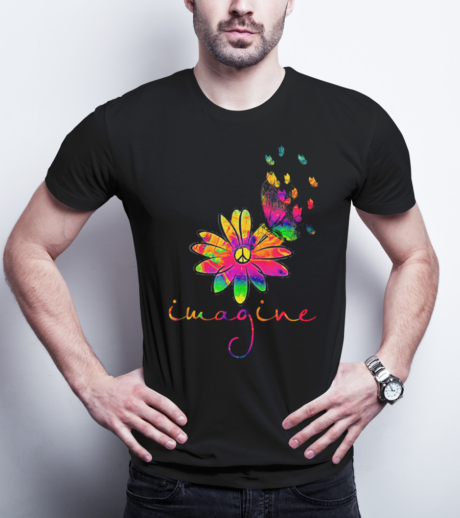 Imagine Butterfly Peace Flower T-Shirt