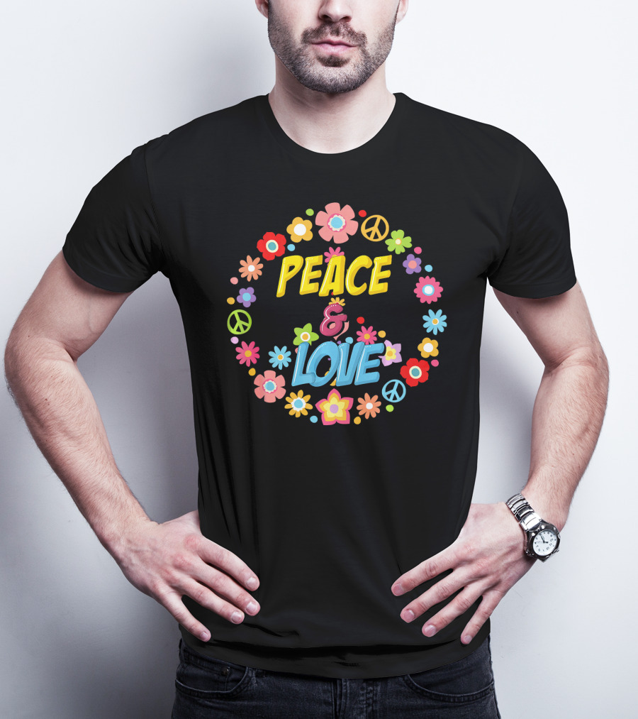 PEACE And LOVE Flower Circle Peace Sign 60s 70s Tie Dye T-Shirt