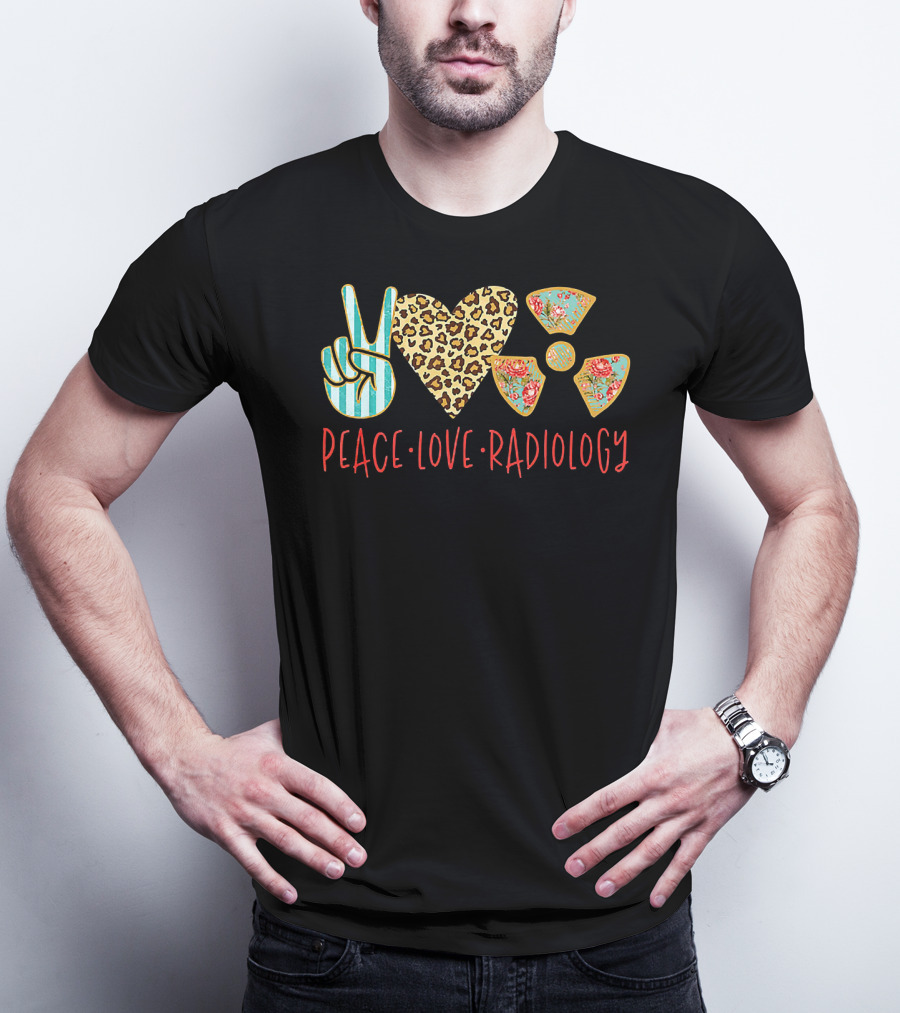 Peace Love Radiology Leopard Heart Floral Radiation T-Shirt