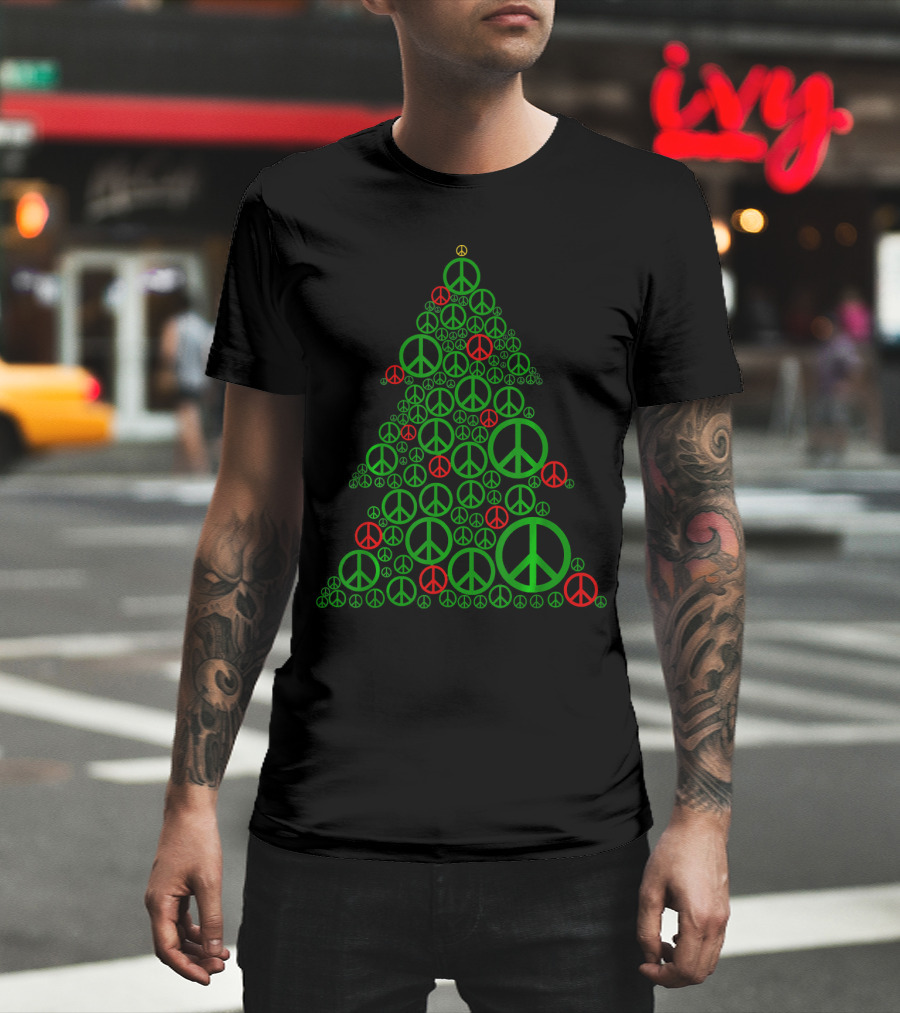 PEACE SIGN Christmas Tree Hippi Holiday T-Shirt