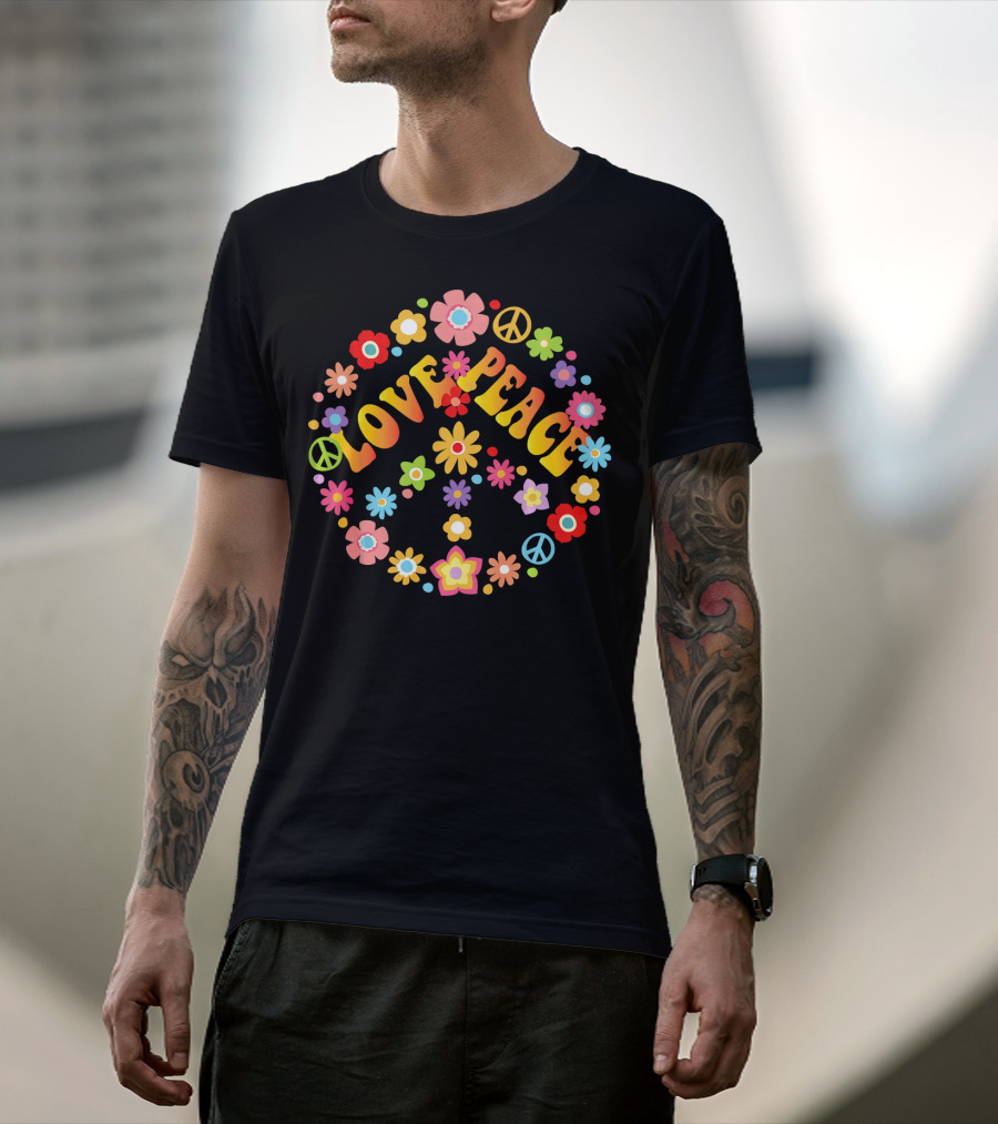 LOVE PEACE 60s 70s Tie Dye Peace Sign Floral T-Shirt