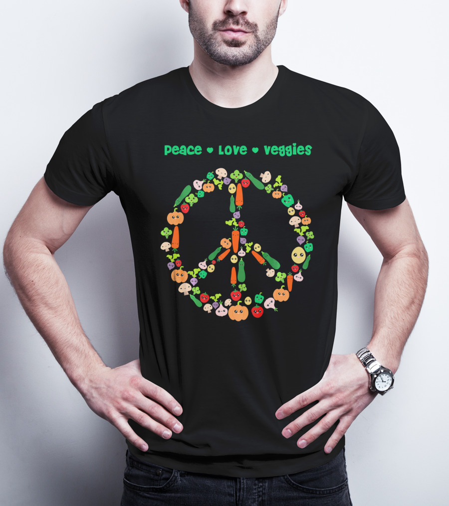 Peace Love Veggies Kawaii Vegetarian Vegetables Pea T-Shirt