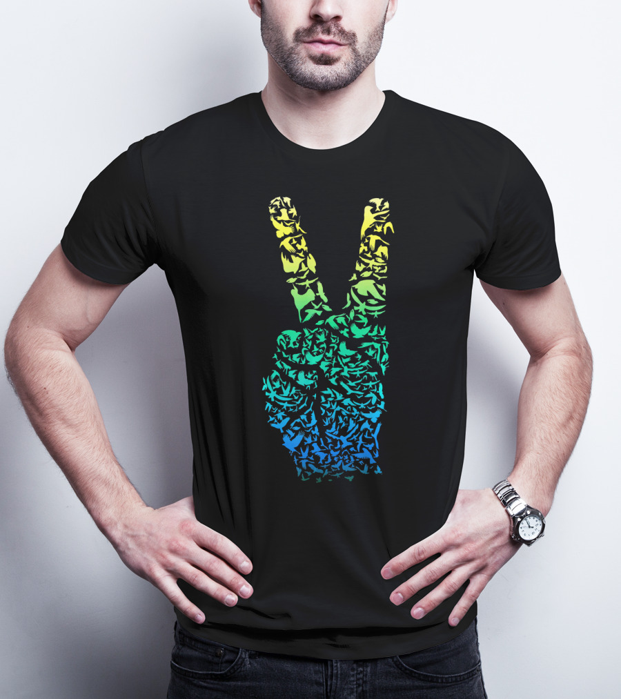 Colorful Birds Peace Hand Sign ASL Finger La T-Shirt