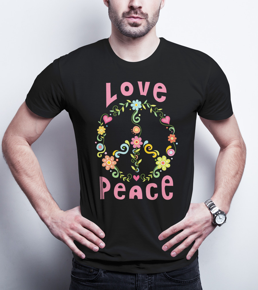 Love Peace Hippie Flowers And Hearts T-Shirt