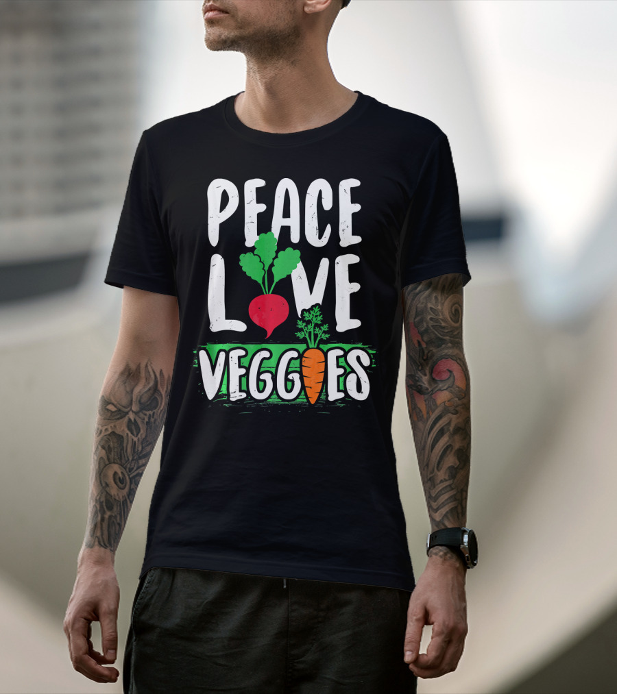 Peace Love Veggies Vegetarian Carrot And Radish T-Shirt