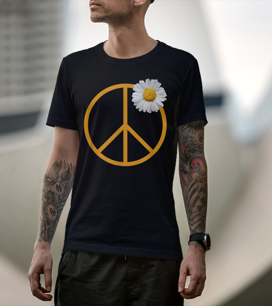 Peace Sign Yellow Outline White Daisy Flower Boho Hip T-Shirt