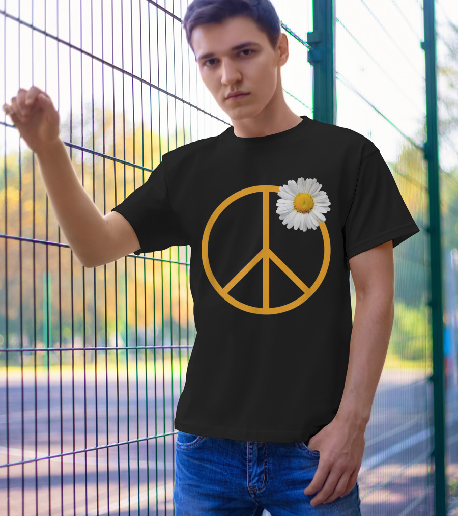 Peace Sign Yellow Outline White Daisy Flower Boho Hip T-Shirt