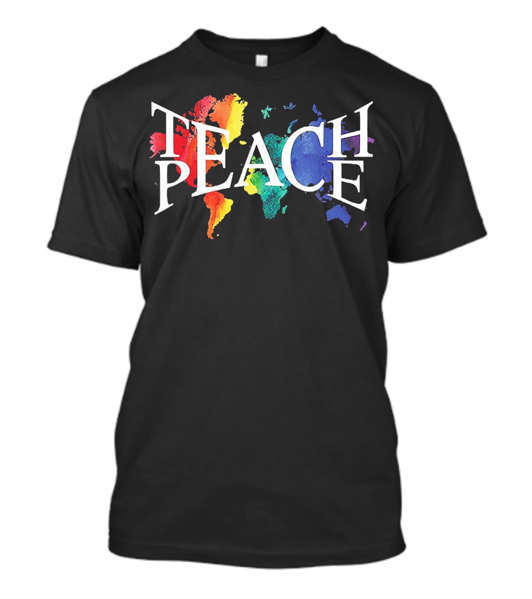 Teach Peace World Map Rainbow Colors T-Shirt