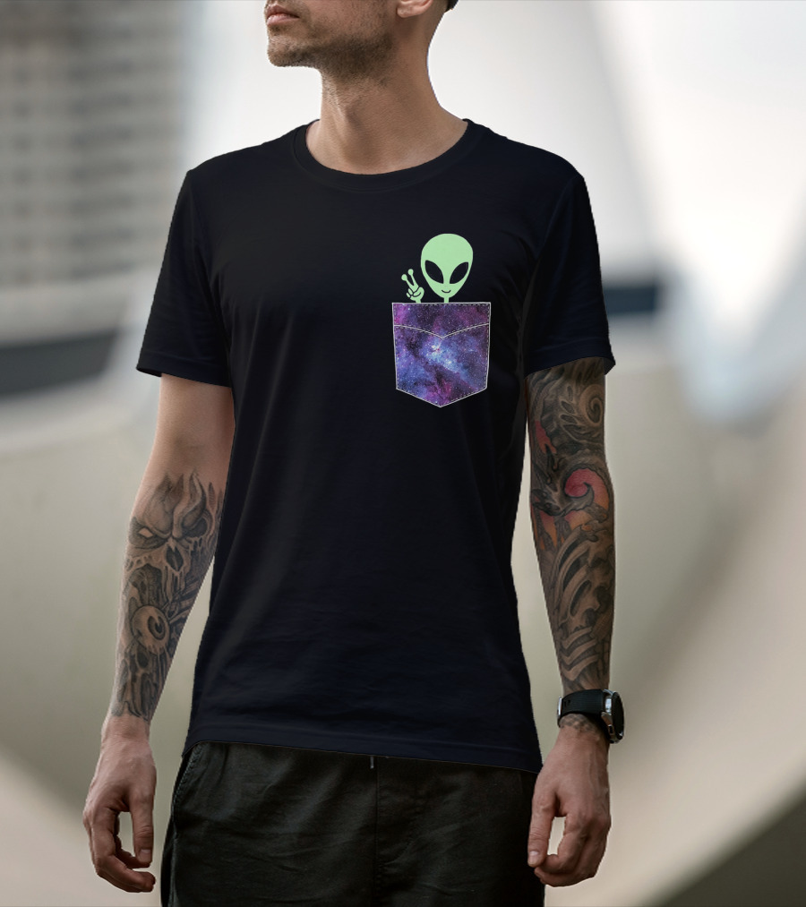 Alien Pocket UFO From Cosmic Galaxy Peace T-Shirt