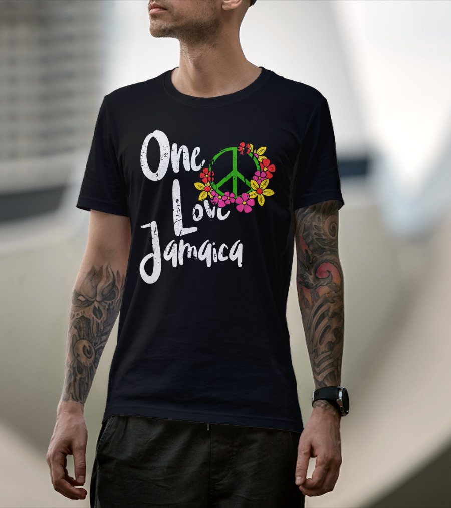 One Love Jamaica Peace Sign Flower Wreath T-Shirt