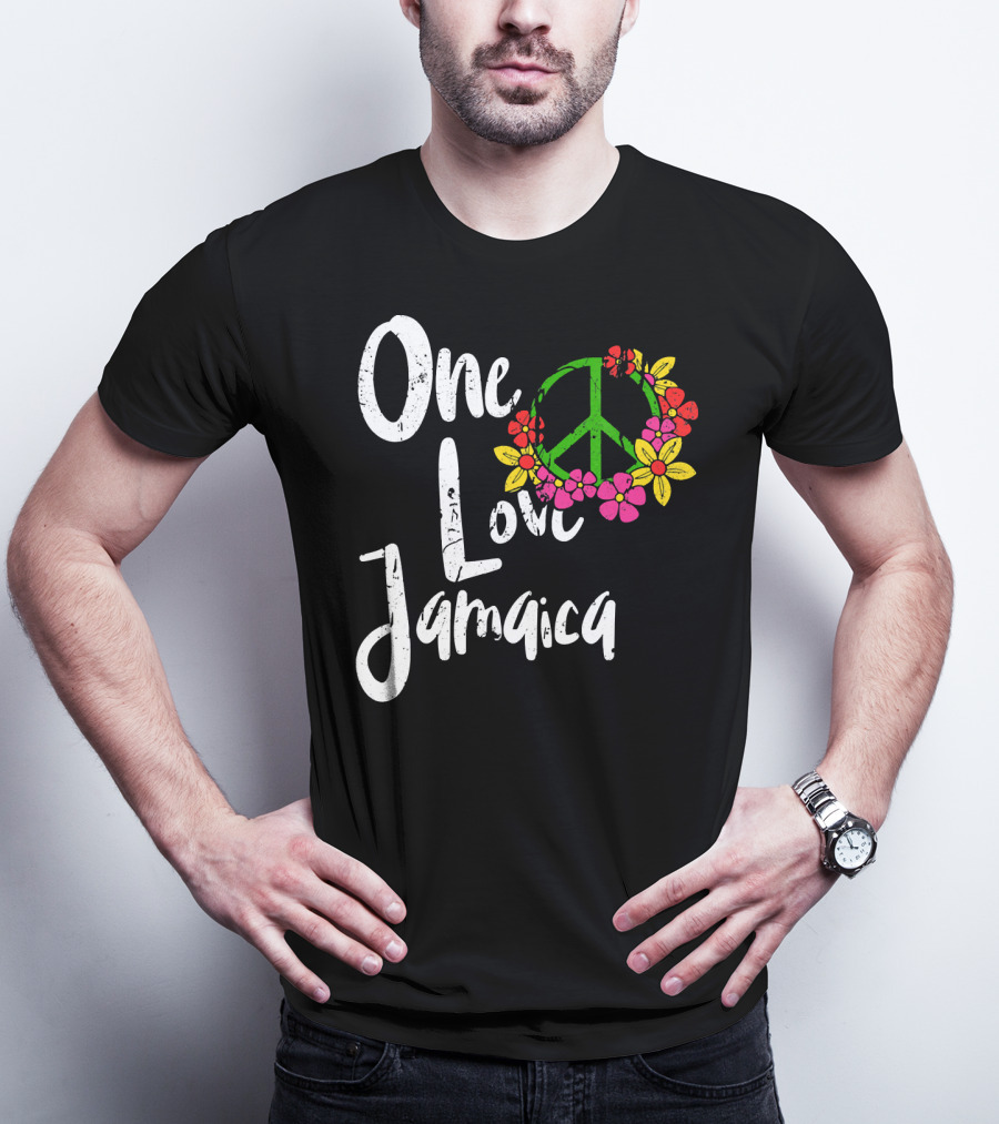 One Love Jamaica Peace Sign Flower Wreath T-Shirt