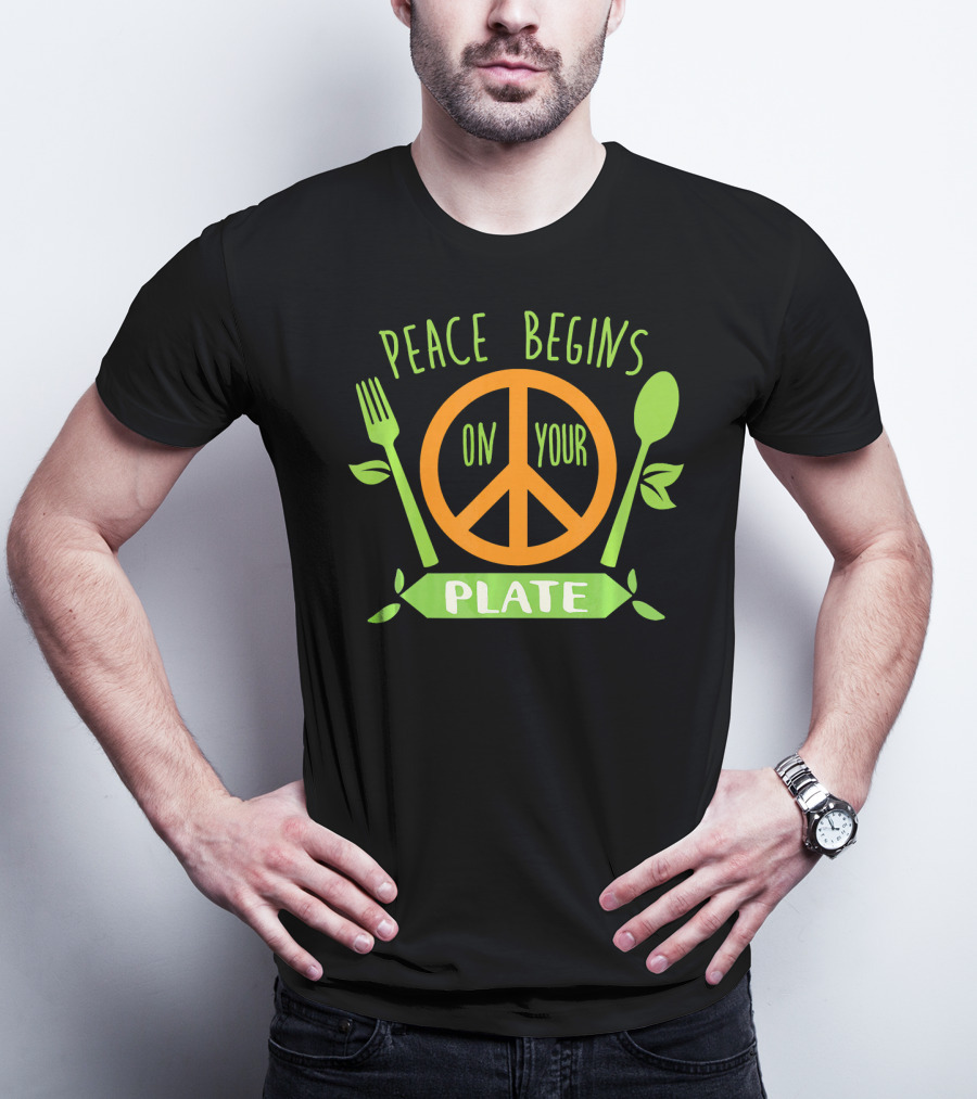 Peace Begins On Your Plate With Vegan Vegetar Symbols T-Shirt