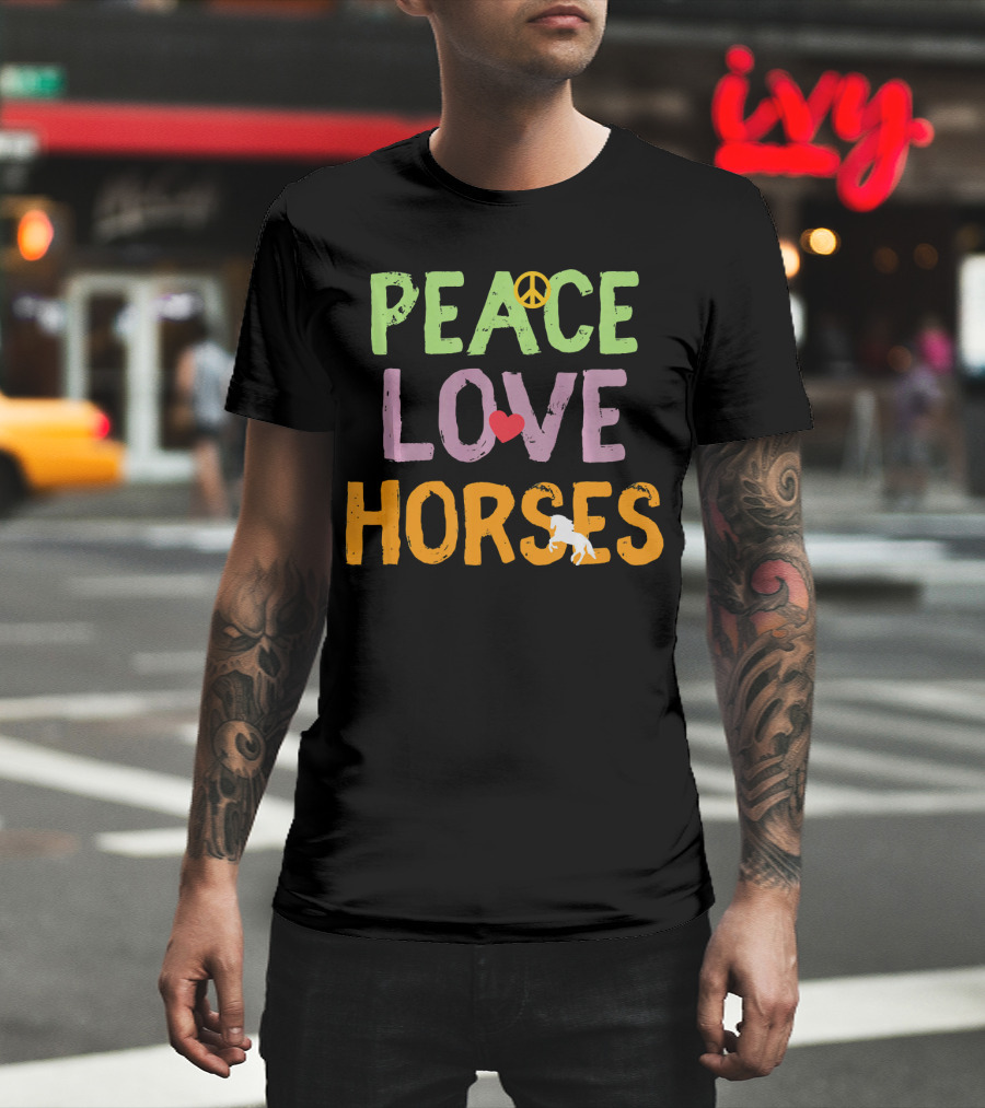 Peace Love Horses Equestrian Horse Iconic Symbols T-Shirt