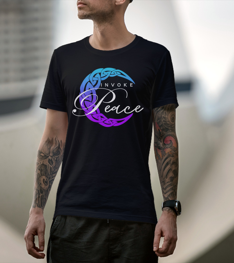 Invoke Peace Celtic Wiccan Crescent Moon T-Shirt