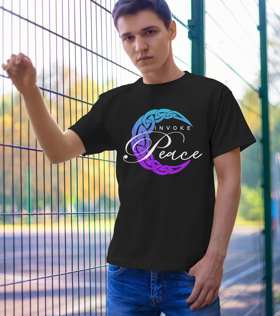 Invoke Peace Celtic Wiccan Crescent Moon T-Shirt
