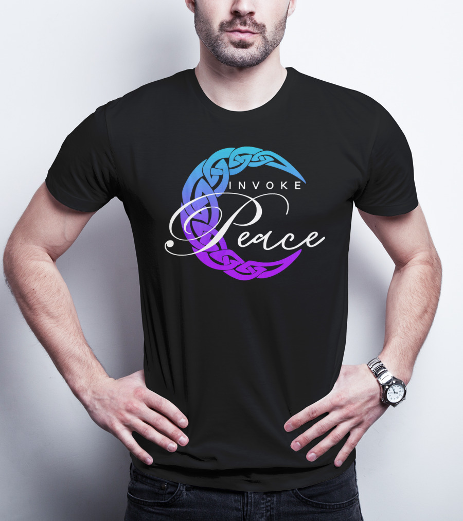 Invoke Peace Celtic Wiccan Crescent Moon T-Shirt