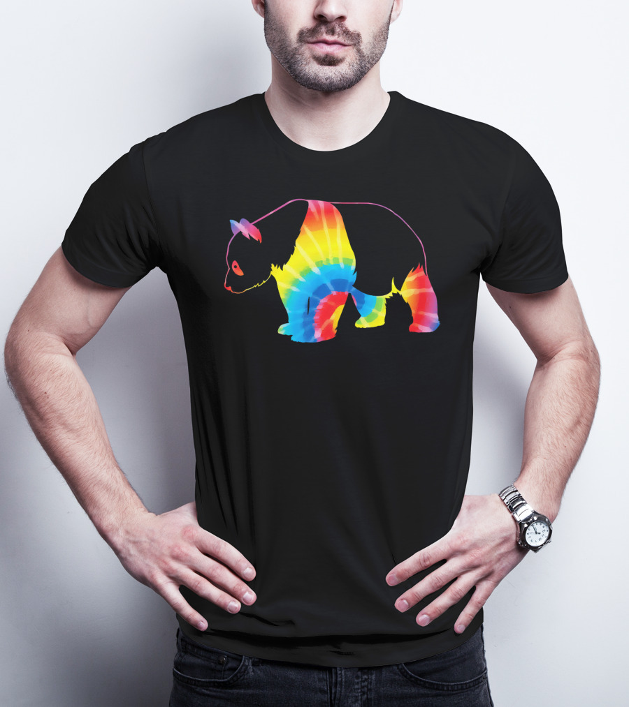 Tie Dye Rainbow Giant Panda Print T-Shirt
