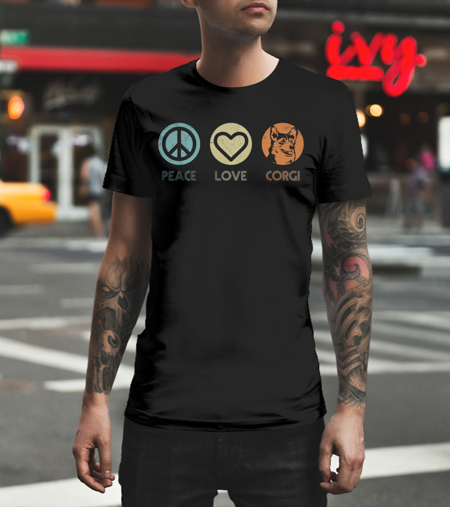 Peace Love Corgi Retro Vintage T-Shirt