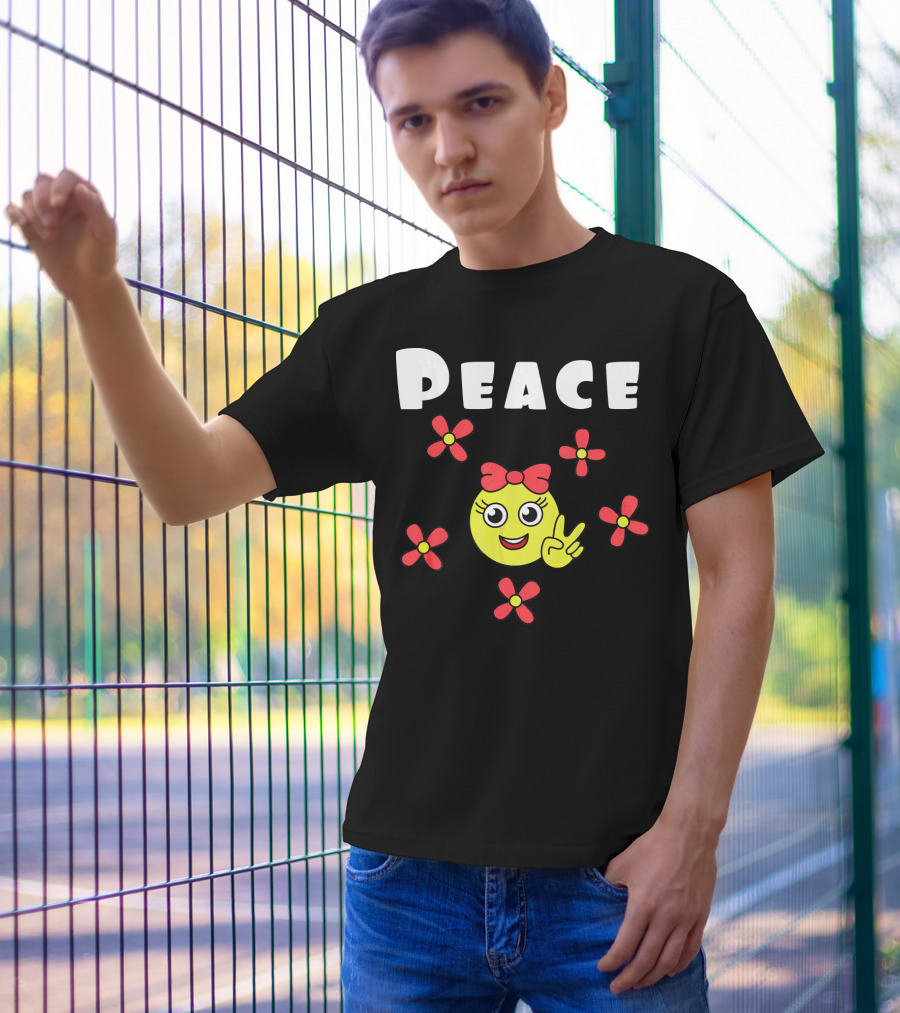 Peace Smiley Face With Flowers And Bow T-Shirt
